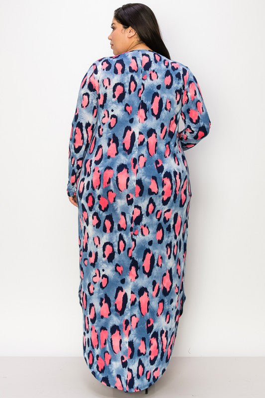 Blue Gray Pink Leopard Animal Print Maxi Dress – Plus Size For Us
