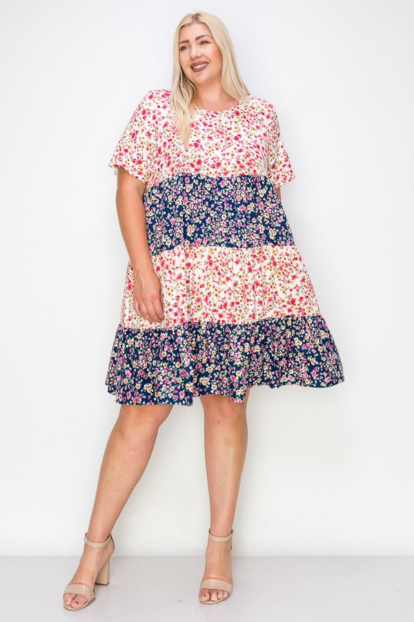 PSFU Navy Floral Tier Colorblock Dress – Plus Size For Us