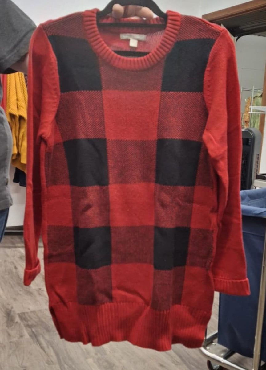 Red Black Plaid Sweater – Plus Size For Us