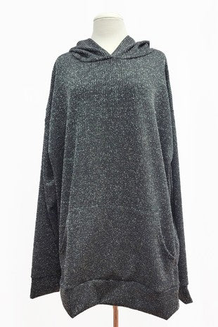 Dark Gray Black Sparkle Hoodie Kangaroo Pocket – Plus Size For Us