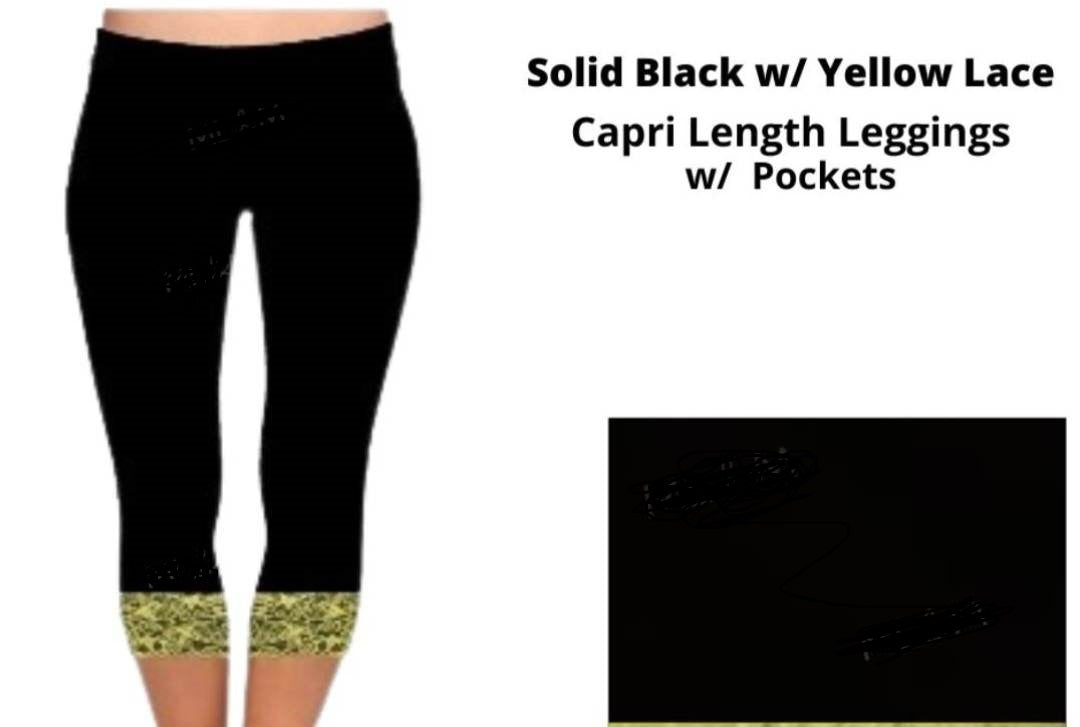 Black Capri Capris w Bright Yellow Lace Bottom – Plus Size For Us