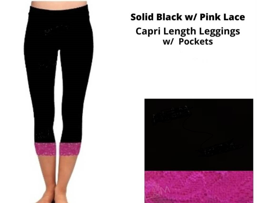 Black Capri Capris w Pink Lace Bottom – Plus Size For Us