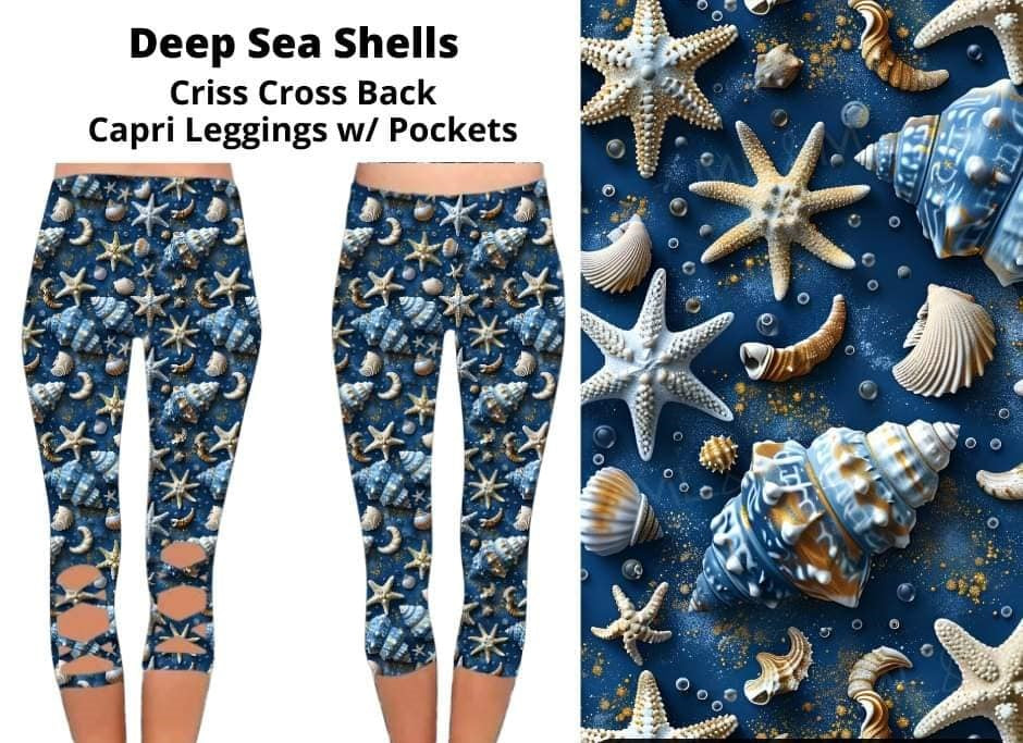 Deep Sea Shells Criss Cross X Back Capri Capris – Plus Size For Us