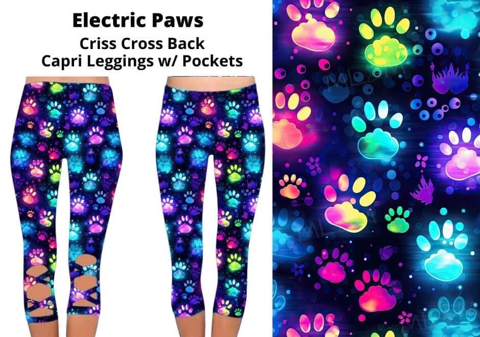 Electric Color Paws Paw Criss Cross X Back Capri Capris – Plus Size For Us