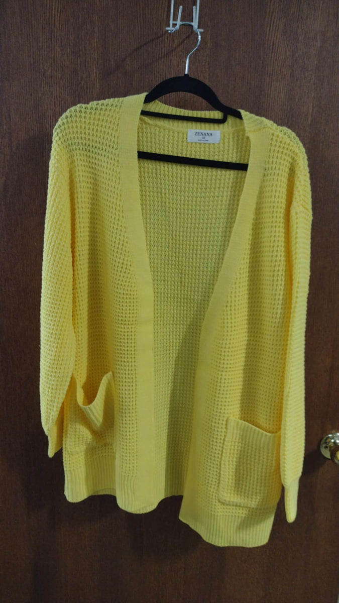 Solid Bright Yellow Cardigan w Pockets – Plus Size For Us