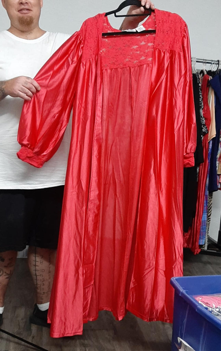 Silky Red Lace Open Front Robe – Plus Size For Us