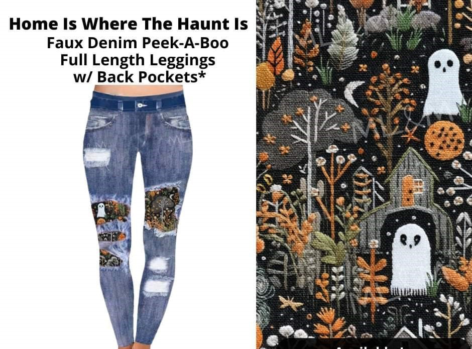 Faux Denim Haunted Halloween Ghost Legging Full Length Leggings – Plus ...