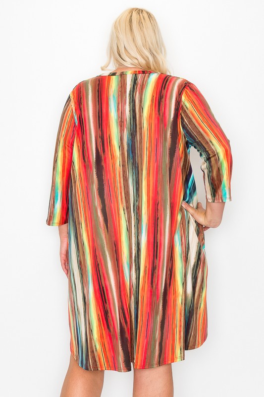 Red Green Yellow Gorgeous Horizontal Stripe Dress – Plus Size For Us