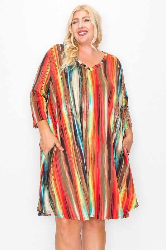 Red Green Yellow Gorgeous Horizontal Stripe Dress – Plus Size For Us