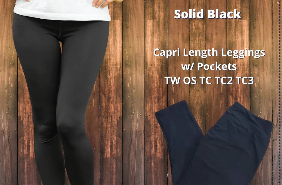 Traditional Solid Black Capri Capris With Pockets – Plus Size For Us